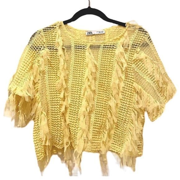 Zara | Tops | Zara Yellow Tulle Fringe Crop Top Size S | Poshmark